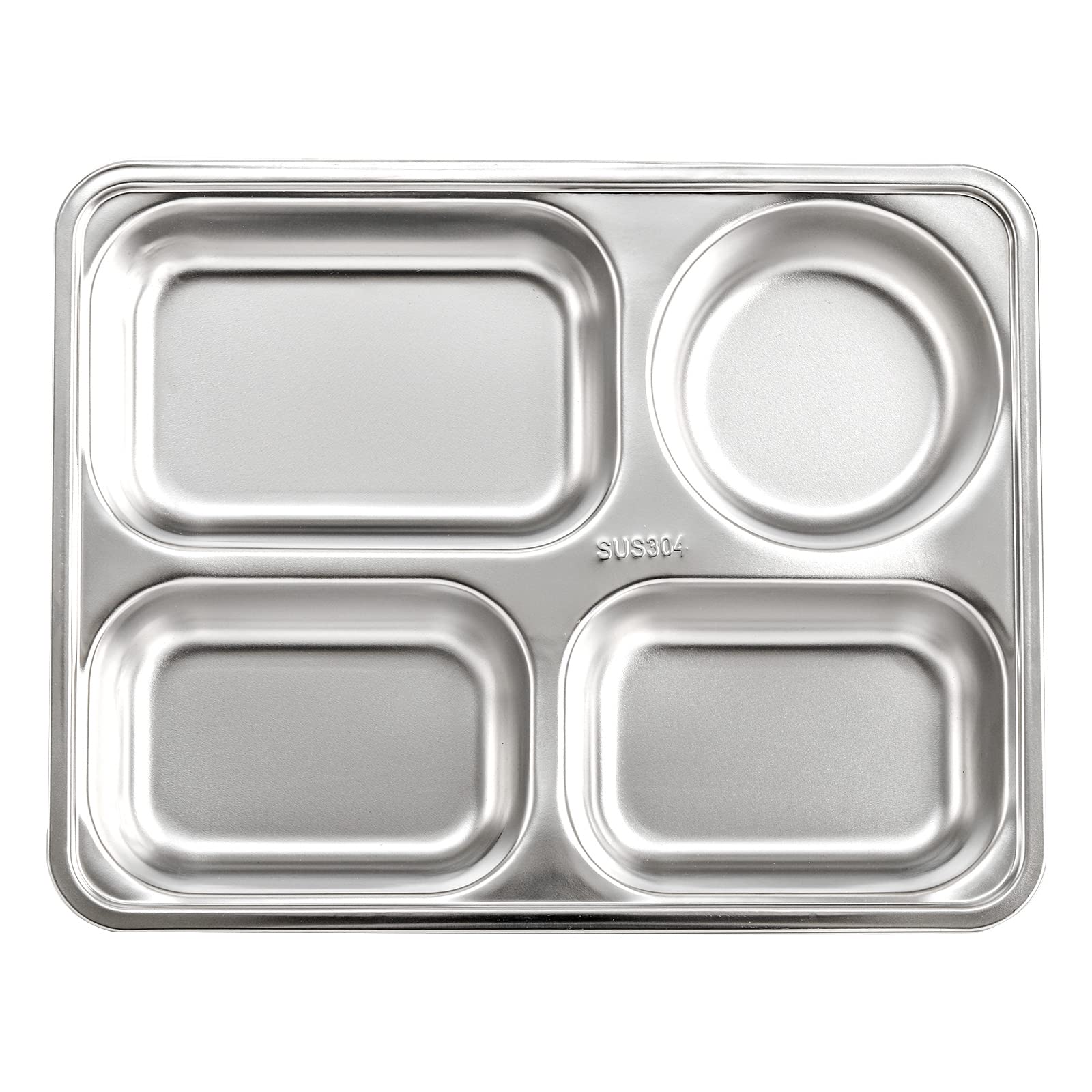 Nicunom 3 Pcs 304 Stainless Steel Divided Plates, Unbreakable 4 Compartment Trays, Divided Dinner Tray, Adults Sections Plate, Compact Serving Platter for Lunches, Portion Control, Camping