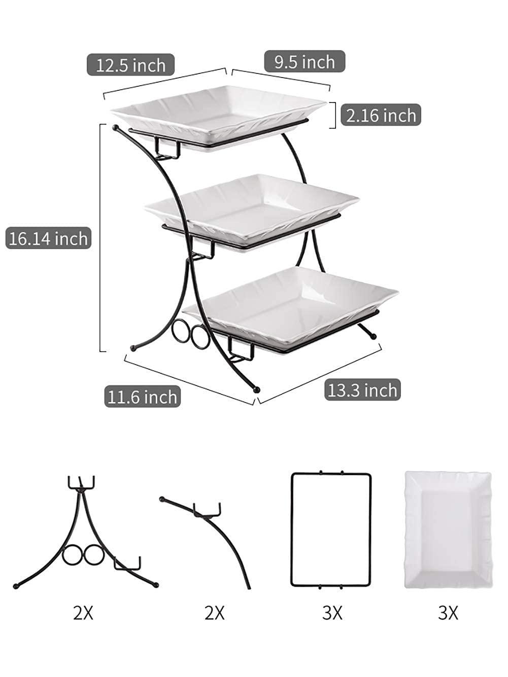 Porcelain Baking Set with Stand Tiered Serving Stand 3 Tier Buffet Server with Casserole Perfect Tray for Serving Display Large Size