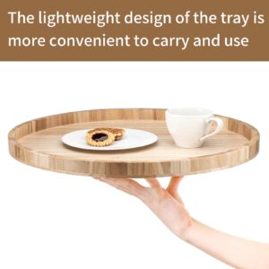 16 Inches Extra Large Solid Wooden Serving Tray Round Tea Coffee Table Tray Snack Food Meals Serving Plate Kitchen Party Bar Server Breakfast Tray with Raised Edges Nature Wood Ottoman Tray