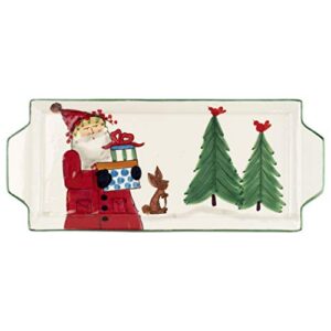 vietri old st. nick handled rectangular platter, earthenware steak salad dessert snack serving plate