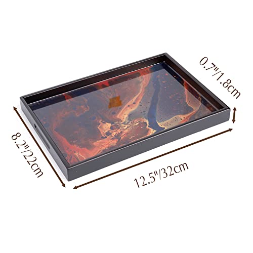 Decorative Tray Wood Rectangular Serving Trays Resin Tray with Handles Food Coffee Table Kitchen Tray for Home,Restaurant,Hotels,Motels,Lodging and Travel