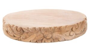 balian teak wood carved round tapas, meat and cheese board or charger, natural