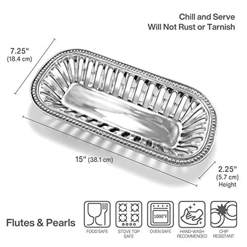 Wilton Armetale Flutes and Pearls Bread Serving Basket, 15-Inch-by-7.25-Inch Silver 15" x 7.25"