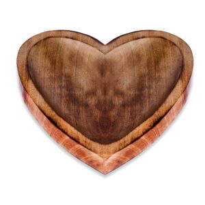 EARTHLY HOME Heart Shaped Wooden Salad Bowl Set, Fruit Bowl Set, Candy Cookies Bowl Set, Decorative Bowl Set, Home Décor, (8"x8"x1.5") Set of 1