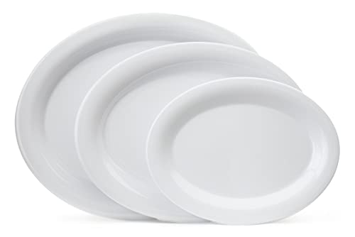 G.E.T. OP-120-DW Melamine Oval Serving Platter / Dinner Plate, 12" x 9", Diamond White (Set of 12)