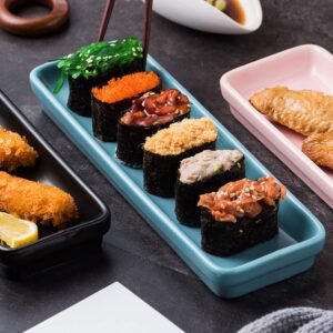 Amosfun Porcelain Platters Rectangular Serving Trays Porcelain Platter Snack Sushi Food Holder Storage Tray Dish for Parties (Blue)