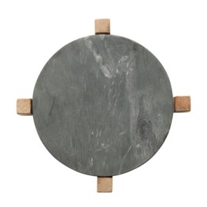 Bloomingville Marble Serving Board with Mango Wood Stand, Black & Natural Platter, 13", Grey