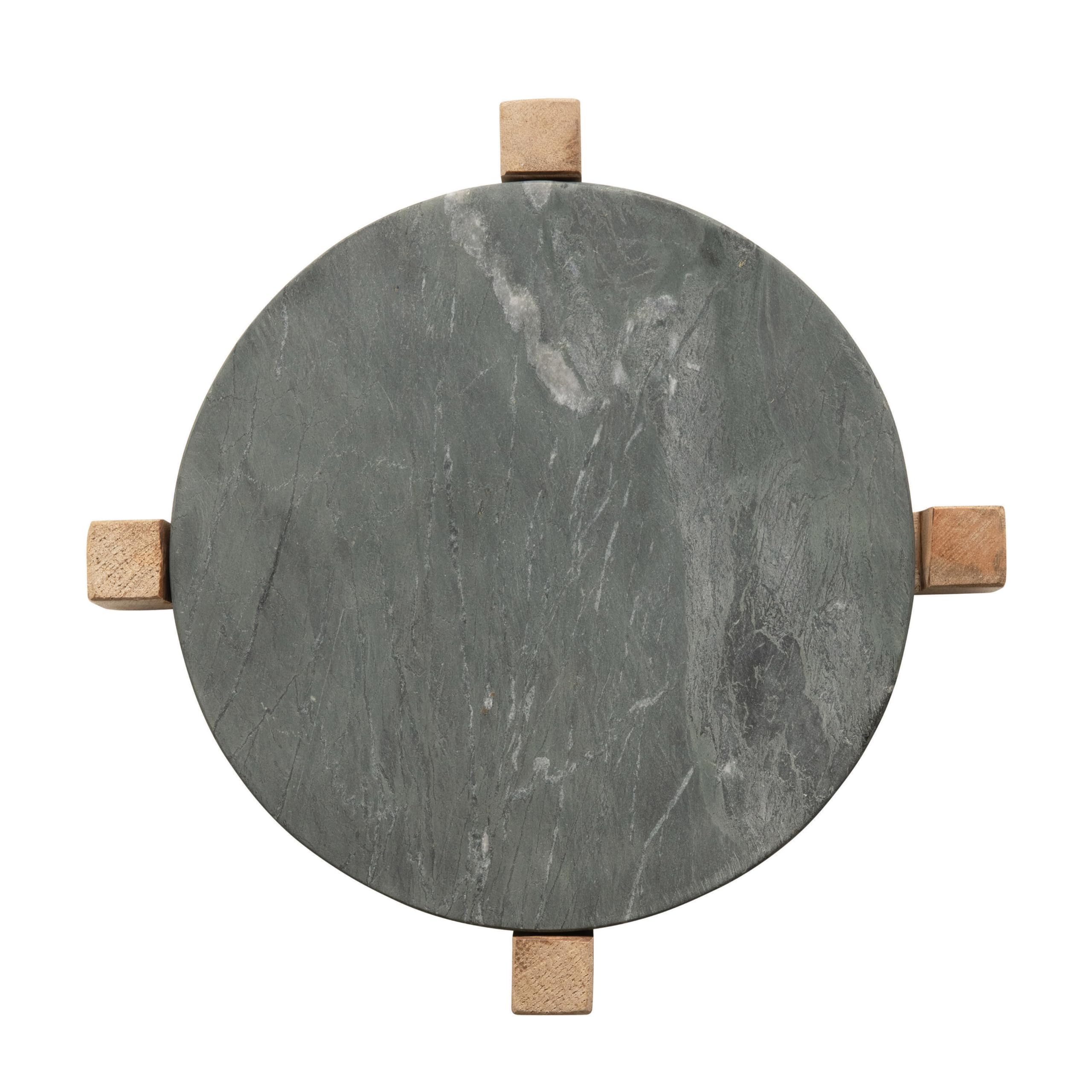 Bloomingville Marble Serving Board with Mango Wood Stand, Black & Natural Platter, 13", Grey