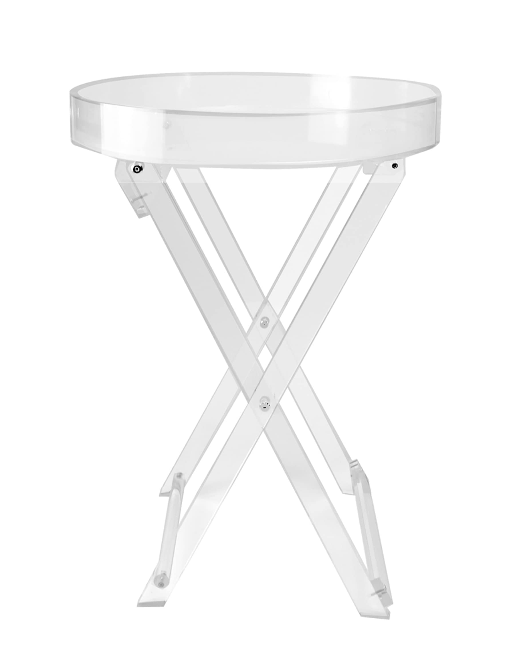 Designstyles Acrylic Folding Tray Table – Modern Chic Accent Desk - Kitchen and Bar Serving Table - Elegant Clear Design (Round Tray Table)