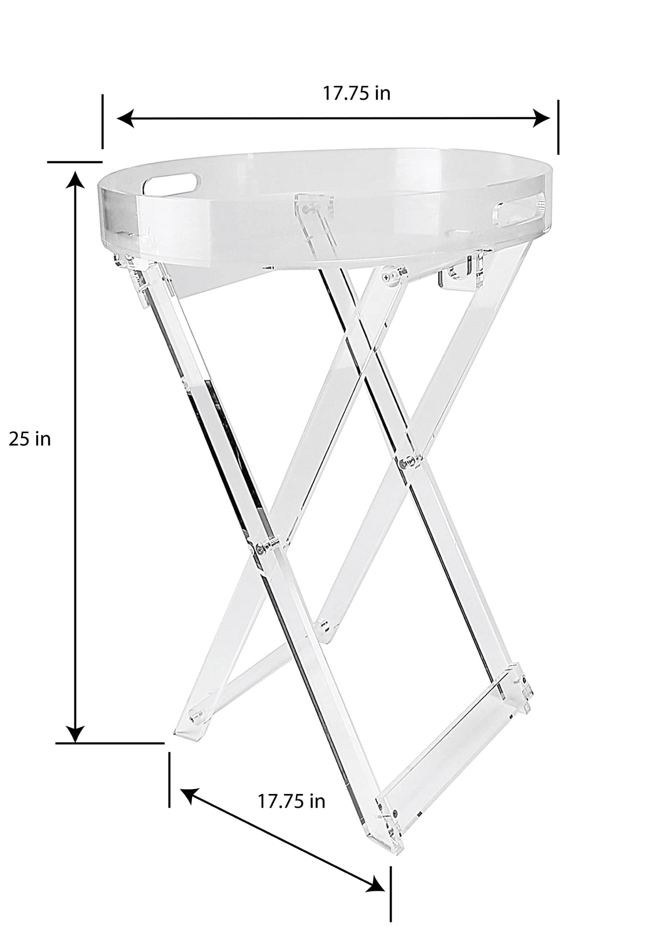 Designstyles Acrylic Folding Tray Table – Modern Chic Accent Desk - Kitchen and Bar Serving Table - Elegant Clear Design (Round Tray Table)