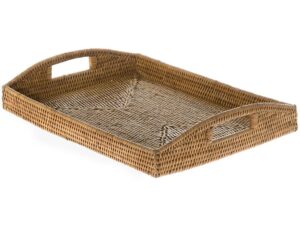 kouboo 1020042 la jolla rattan rectangular serving tray, 18" x 13.5" x 3.5", honey brown, large