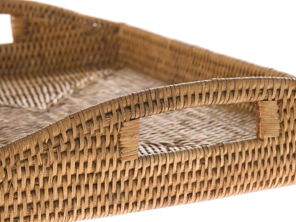 KOUBOO 1020042 La Jolla Rattan Rectangular Serving Tray, 18" x 13.5" x 3.5", Honey Brown, Large