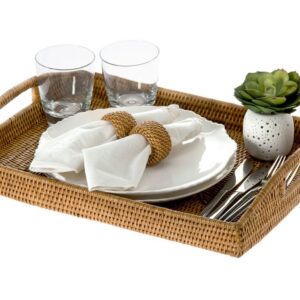 KOUBOO 1020042 La Jolla Rattan Rectangular Serving Tray, 18" x 13.5" x 3.5", Honey Brown, Large