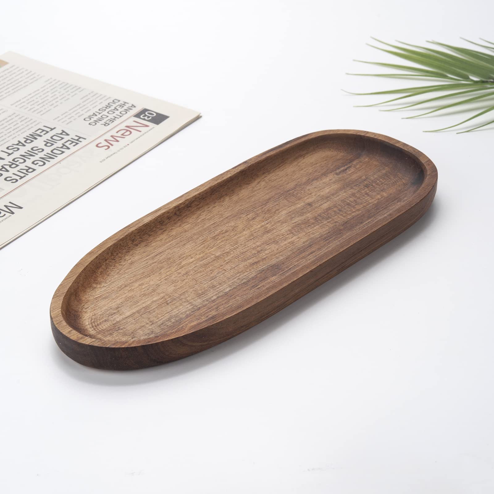 DECRAFTS Wooden Serving Platter Plates Acacia Wood Serving Tray for Snacks Bread Fruit Salad Cheese Board (11.8x4.7x0.8 inch)