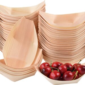 JEPELUS 100Pcs 5" Wood Boat Plates Dishes, Mini Wood Serving Boats Best for Food Display, Health Friendly Wooden Sushi Serving Tray Boat, Wood Boat Food Container for Restaurants Take Out or Home