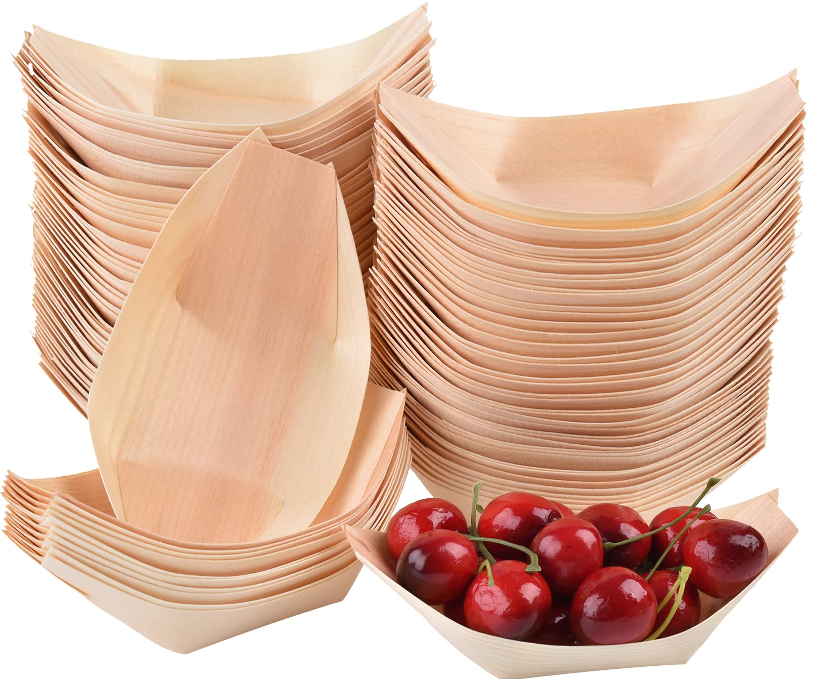 JEPELUS 100Pcs 5" Wood Boat Plates Dishes, Mini Wood Serving Boats Best for Food Display, Health Friendly Wooden Sushi Serving Tray Boat, Wood Boat Food Container for Restaurants Take Out or Home