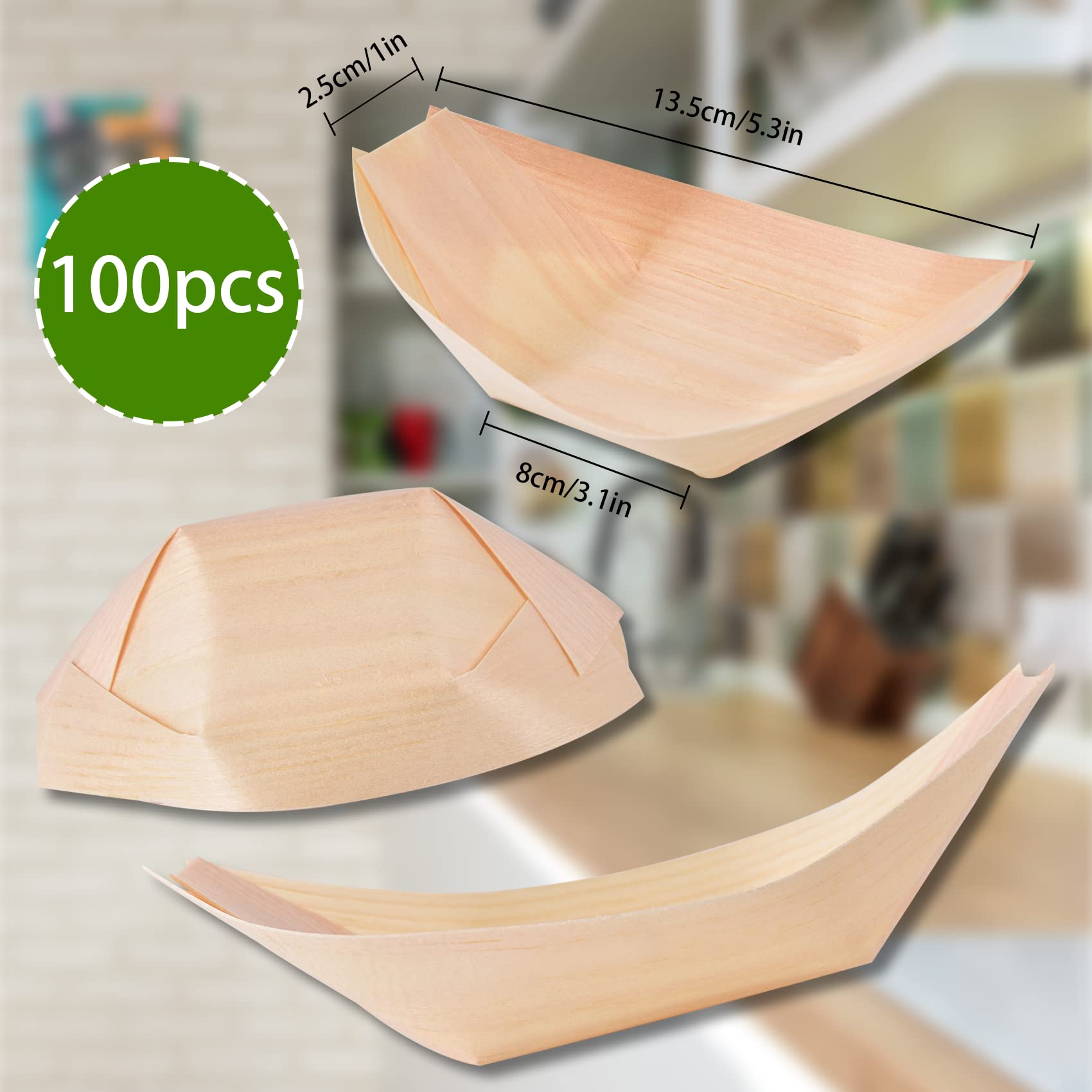 JEPELUS 100Pcs 5" Wood Boat Plates Dishes, Mini Wood Serving Boats Best for Food Display, Health Friendly Wooden Sushi Serving Tray Boat, Wood Boat Food Container for Restaurants Take Out or Home