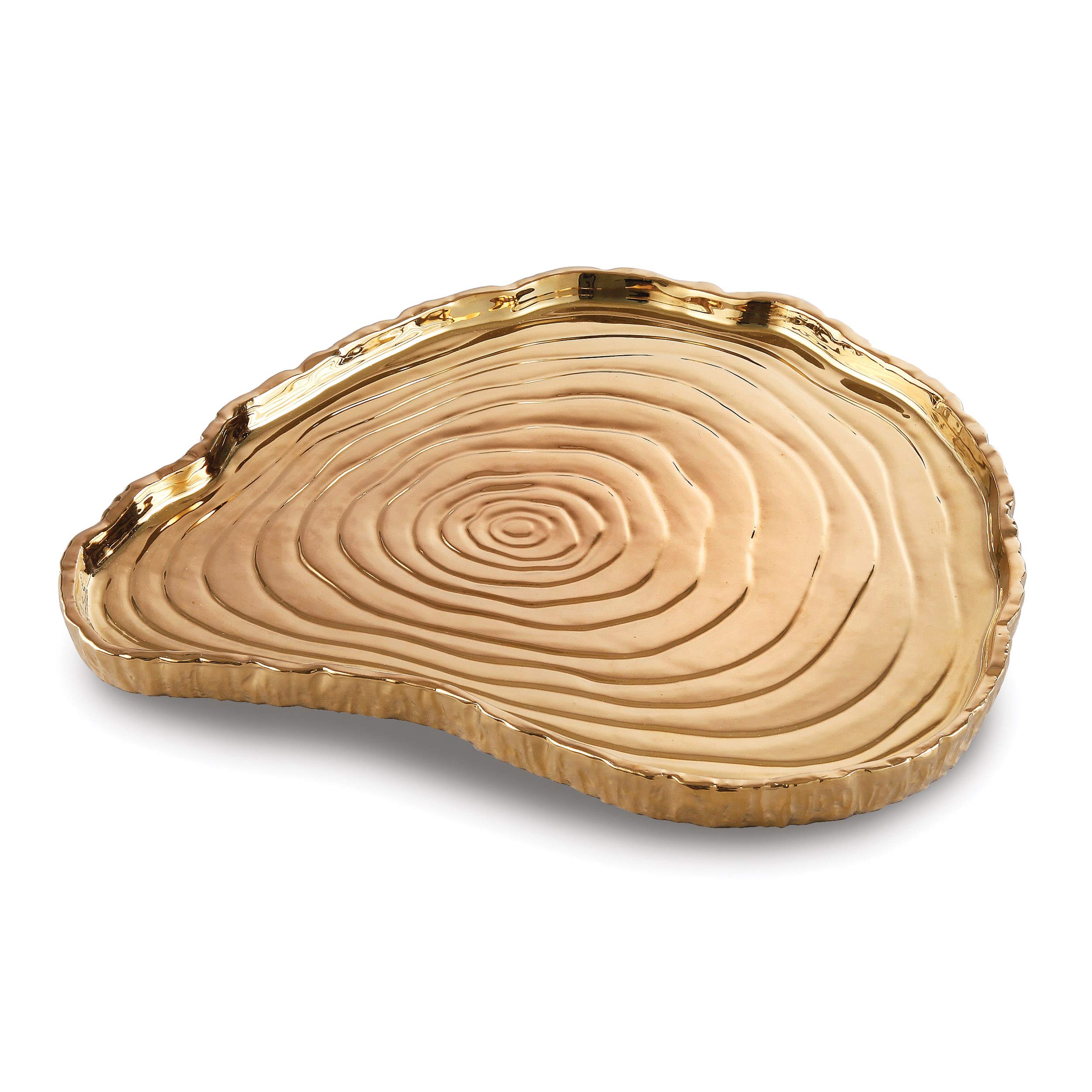 Elegance Tree Bark Porcelain Serving Tray, 13 Inch, Gold