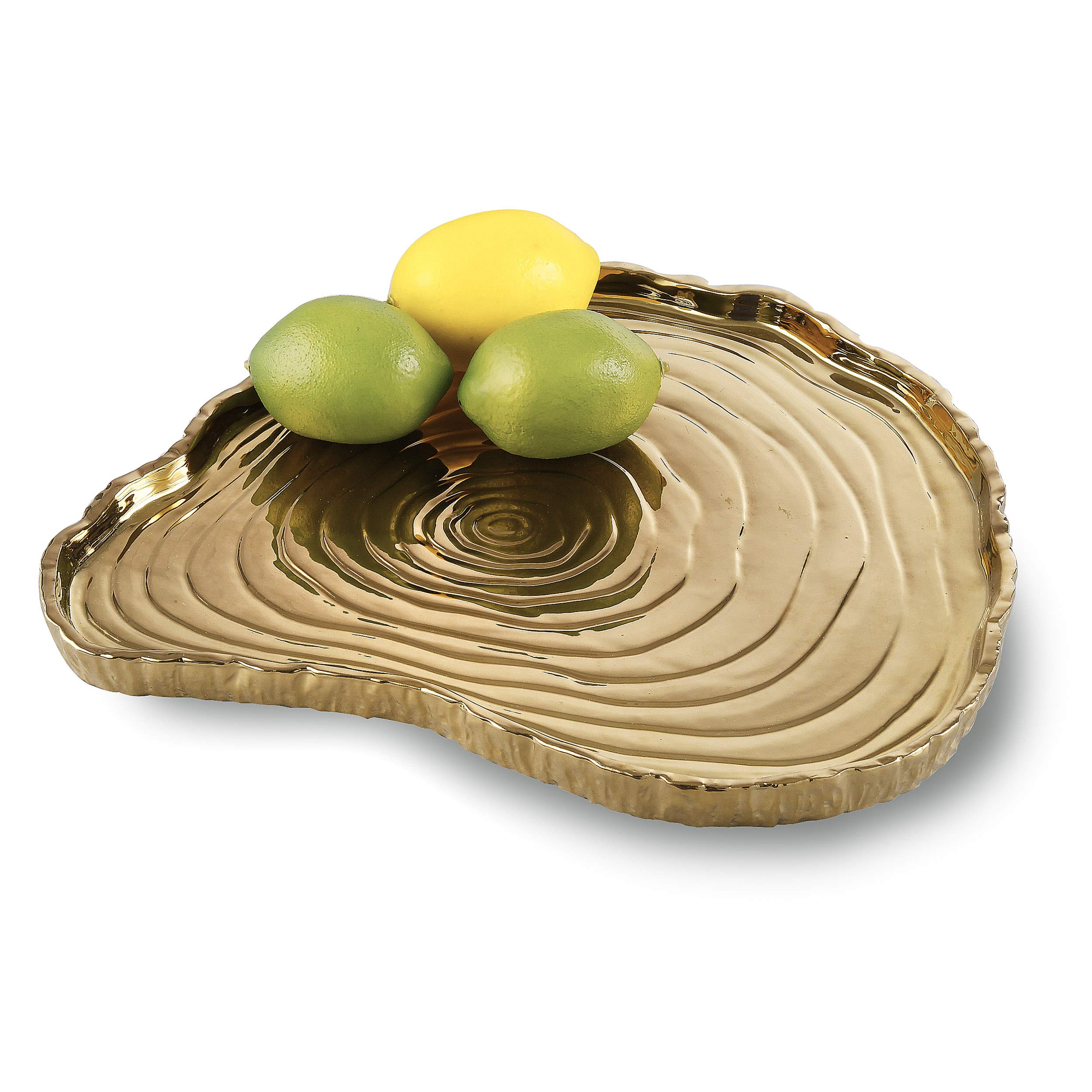 Elegance Tree Bark Porcelain Serving Tray, 13 Inch, Gold