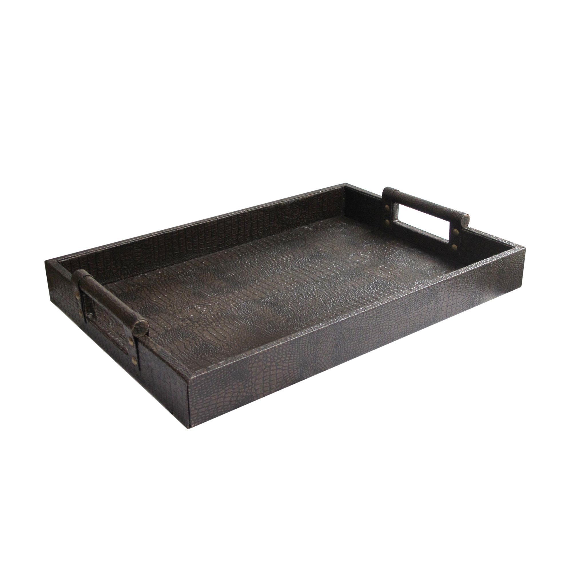 American Atelier Leather Rectangle Serving Tray, Brown