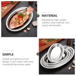 HANABASS Stainless Steel Oval Platter Oval Steaming Fish Plate Appetizer Dish Snack Plate Kids Carvery Plate Serving Tray for Steaming Fish Dessert Meat Sushi Silver