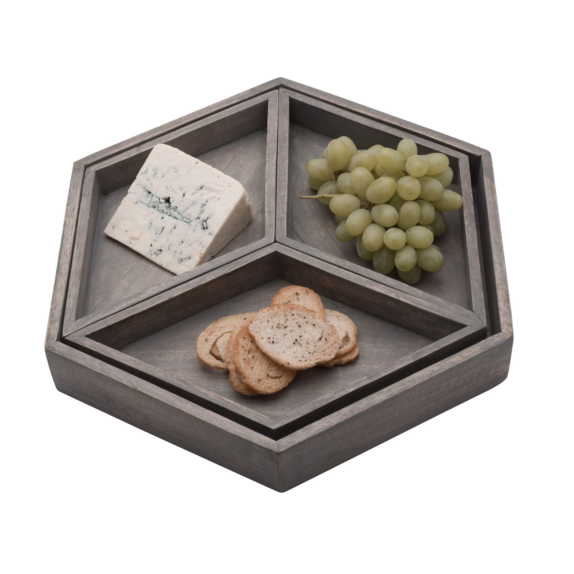 Gourmet Basics by Mikasa Hexagon 4-Piece Mango Wood Serving Tray, Gray