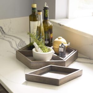 Gourmet Basics by Mikasa Hexagon 4-Piece Mango Wood Serving Tray, Gray