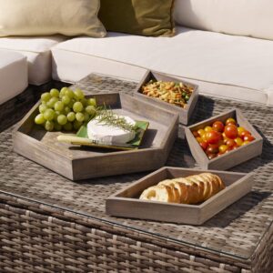 Gourmet Basics by Mikasa Hexagon 4-Piece Mango Wood Serving Tray, Gray