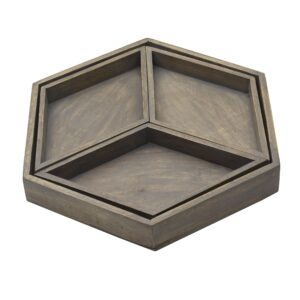 Gourmet Basics by Mikasa Hexagon 4-Piece Mango Wood Serving Tray, Gray