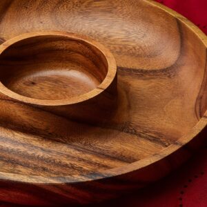 SDS Home Imports Acacia Wood Chip n Dip Bowl For Salsa and Chips Party Elegant Tray Round 9" WIDE 4" Dipping Hole