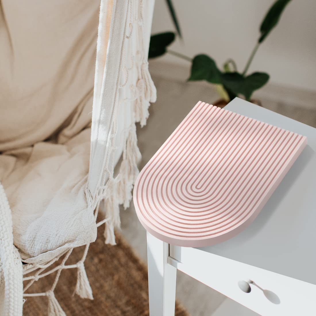 SSISSI Boho Rainbow Arch Tray - Wooden Jewelry Display Trinket Tray - Minimalist Decor Serving Tray - Shelf Decor Photo Props Pink