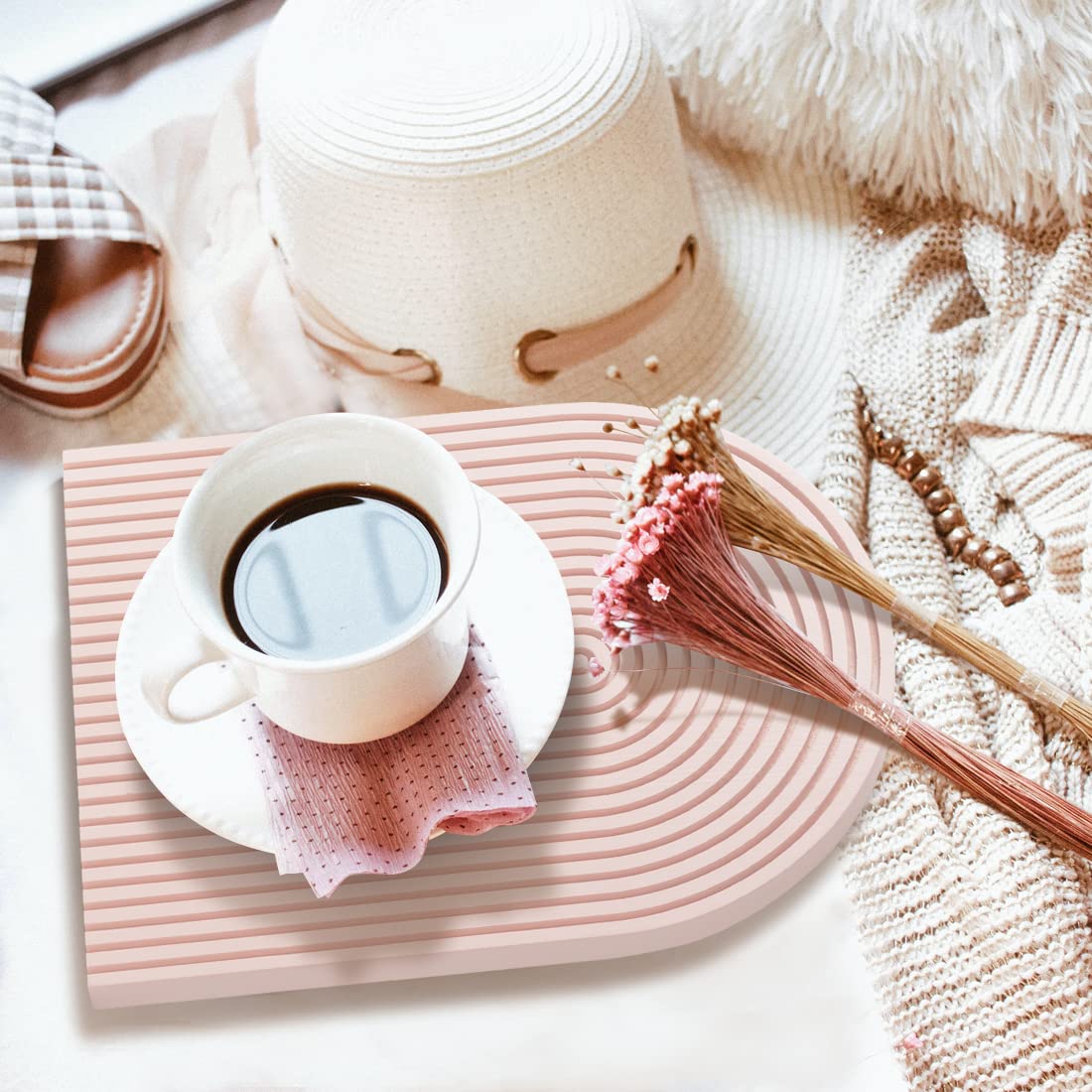 SSISSI Boho Rainbow Arch Tray - Wooden Jewelry Display Trinket Tray - Minimalist Decor Serving Tray - Shelf Decor Photo Props Pink