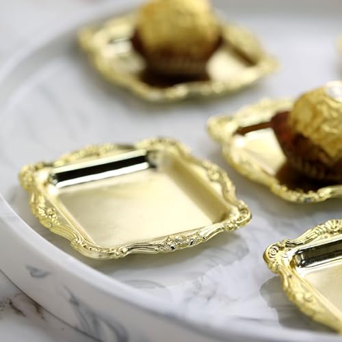 Efavormart 12 Pack | Gold Square Baroque Mini Party Favor Candy Tray Treat Gift Display Serving Plate - 3"x3"