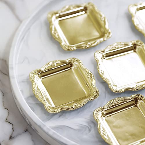 Efavormart 12 Pack | Gold Square Baroque Mini Party Favor Candy Tray Treat Gift Display Serving Plate - 3"x3"