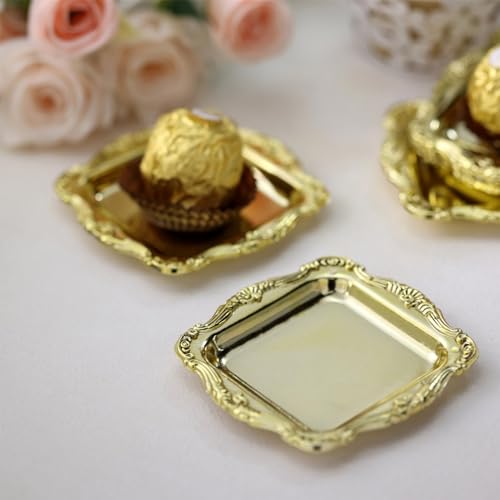 Efavormart 12 Pack | Gold Square Baroque Mini Party Favor Candy Tray Treat Gift Display Serving Plate - 3"x3"