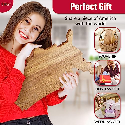 ELIKAI Acacia Wooden Charcuterie Board - USA Shaped Charcuterie Meat and Cheese Platter, Wood Serving Tray & Platter, Cheeseboard USA Gifts