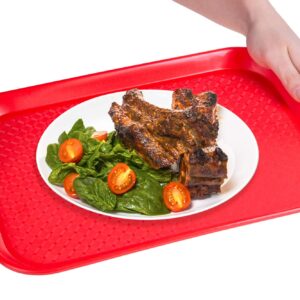 12 Pack Fast Food Cafeteria Tray | Twelve 10 x 14 Rectangular Textured Plastic Food Serving TV Tray Multipack | School Lunch, Diner, & Commercial Kitchen Restaurant Equipment (Blue)