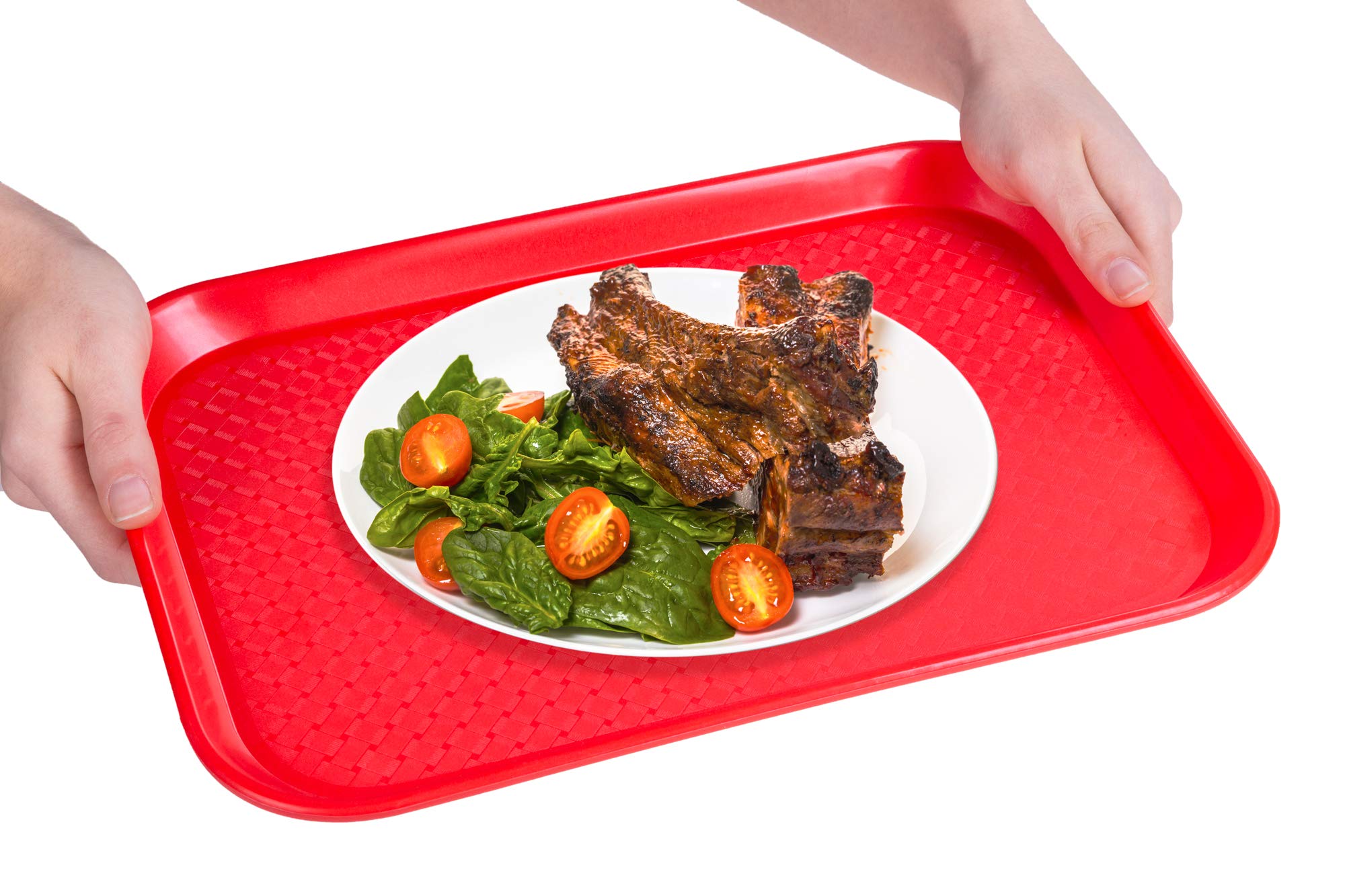 12 Pack Fast Food Cafeteria Tray | Twelve 10 x 14 Rectangular Textured Plastic Food Serving TV Tray Multipack | School Lunch, Diner, & Commercial Kitchen Restaurant Equipment (Blue)