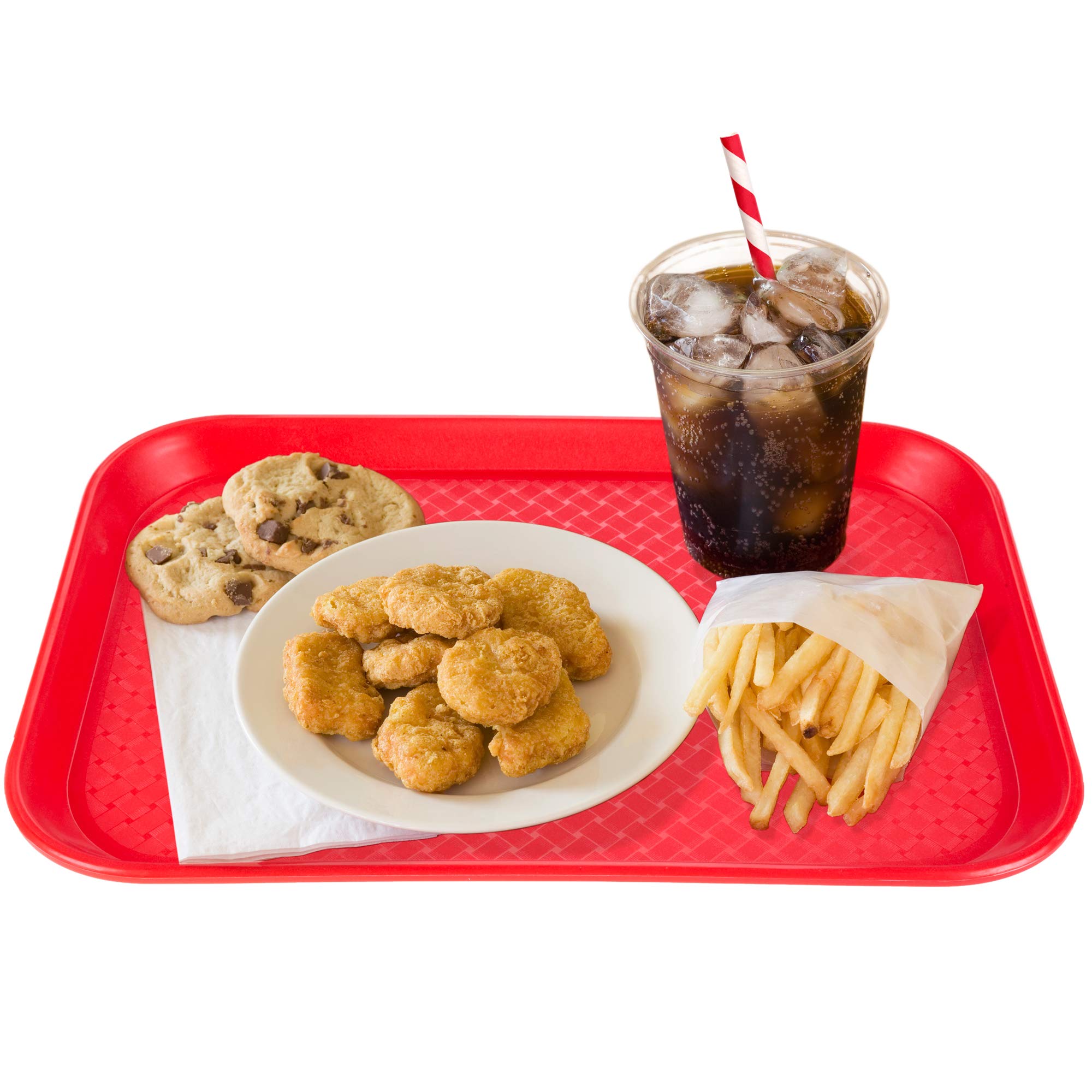 12 Pack Fast Food Cafeteria Tray | Twelve 10 x 14 Rectangular Textured Plastic Food Serving TV Tray Multipack | School Lunch, Diner, & Commercial Kitchen Restaurant Equipment (Blue)