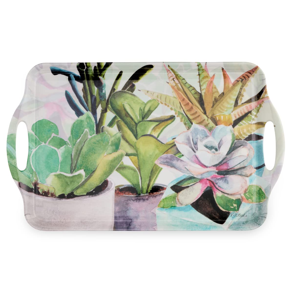 Pimpernel Succulents Collection Large Handled Tray | Serving Tray for Lunch, Coffee, or Breakfast | Made of Melamine for Indoor and Outdoor use | Measures 18.9" x 11.6" | Dishwasher Safe