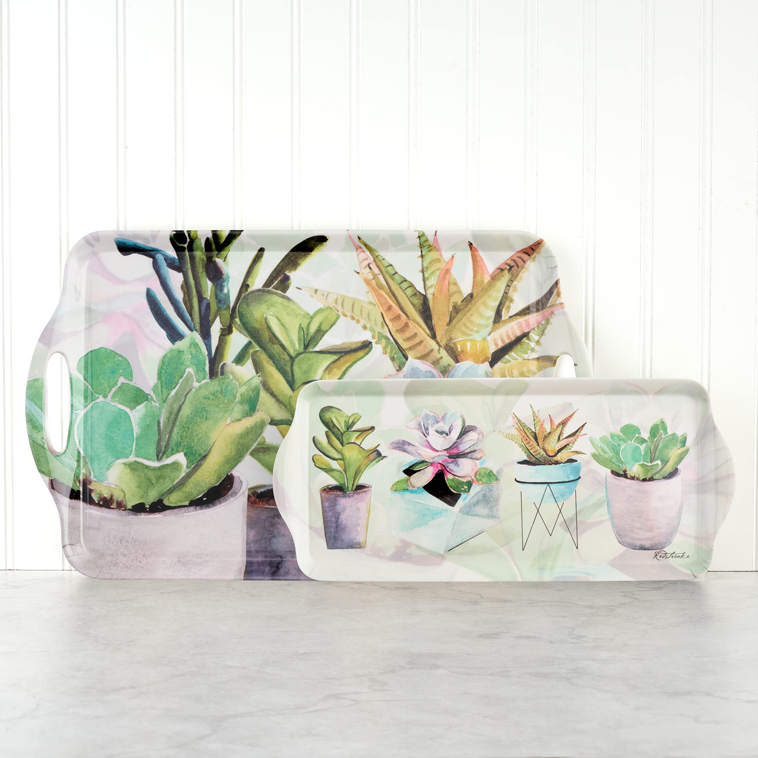 Pimpernel Succulents Collection Large Handled Tray | Serving Tray for Lunch, Coffee, or Breakfast | Made of Melamine for Indoor and Outdoor use | Measures 18.9" x 11.6" | Dishwasher Safe