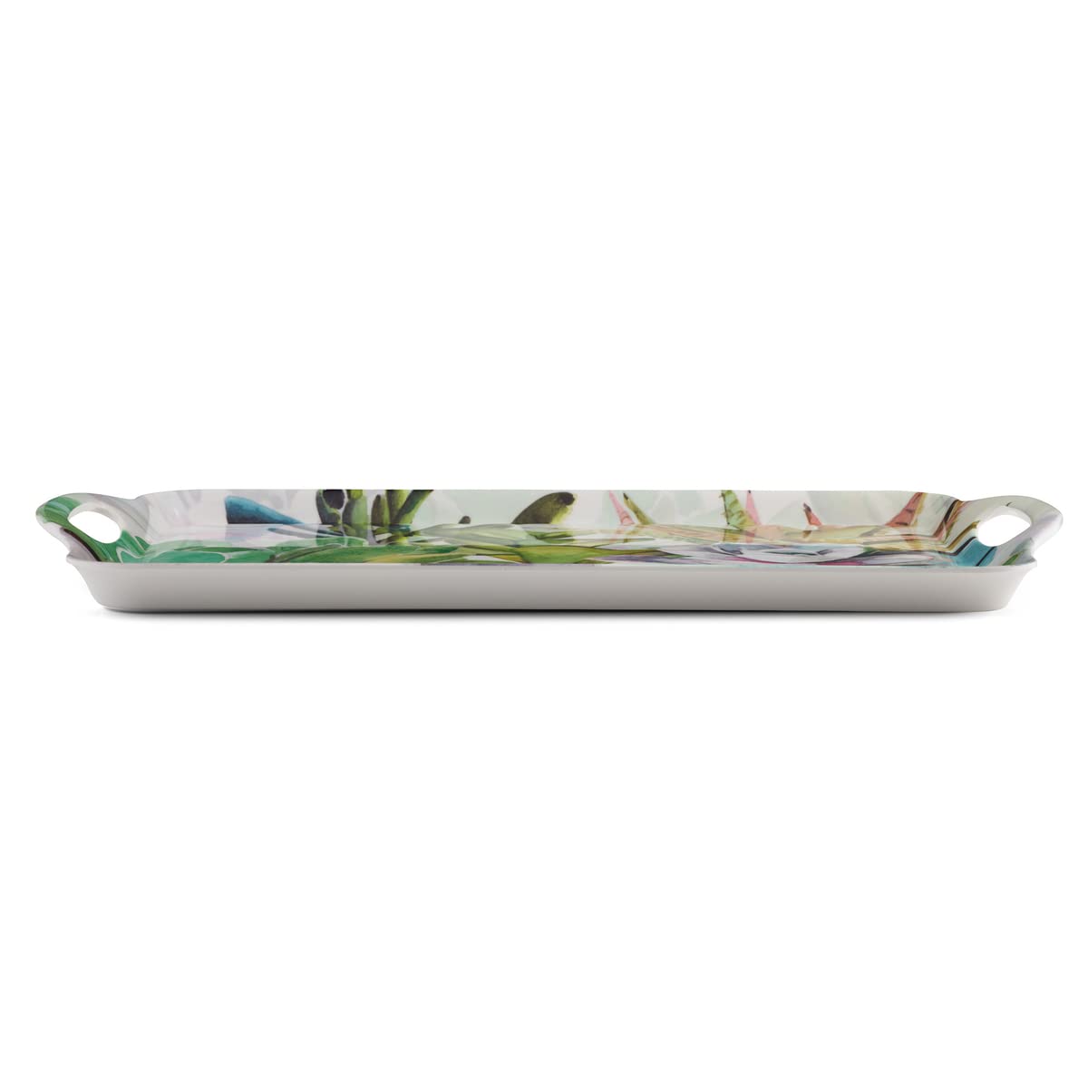 Pimpernel Succulents Collection Large Handled Tray | Serving Tray for Lunch, Coffee, or Breakfast | Made of Melamine for Indoor and Outdoor use | Measures 18.9" x 11.6" | Dishwasher Safe