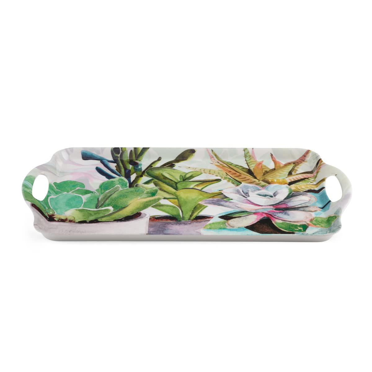 Pimpernel Succulents Collection Large Handled Tray | Serving Tray for Lunch, Coffee, or Breakfast | Made of Melamine for Indoor and Outdoor use | Measures 18.9" x 11.6" | Dishwasher Safe