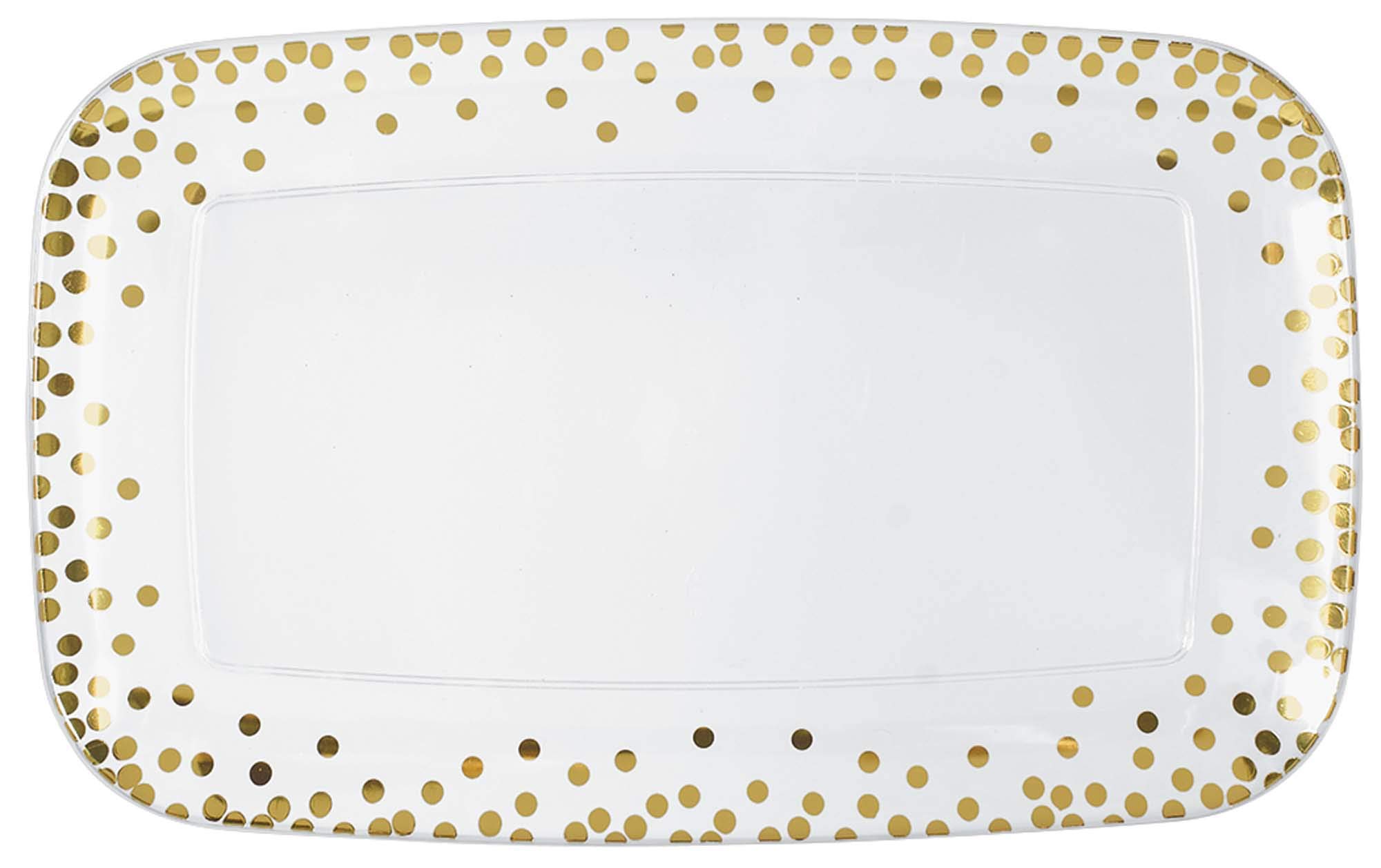 Amscan Elegant White & Gold Dots Rectangular Tray, 1 Count (11" x 18") | Hot-Stamped, Premium Plastic, Perfect for Parties & Events