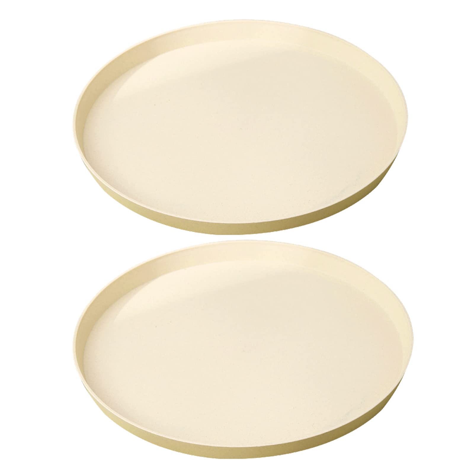 2 Pack Round Plastic Serving Tray Platter, 13 Inch Lightweight Wheat Straw Food Tray, Tea Tray for Party, Reusable Restaurant Fast Food Holder for Cup Cake Snack Fruits (Beige)