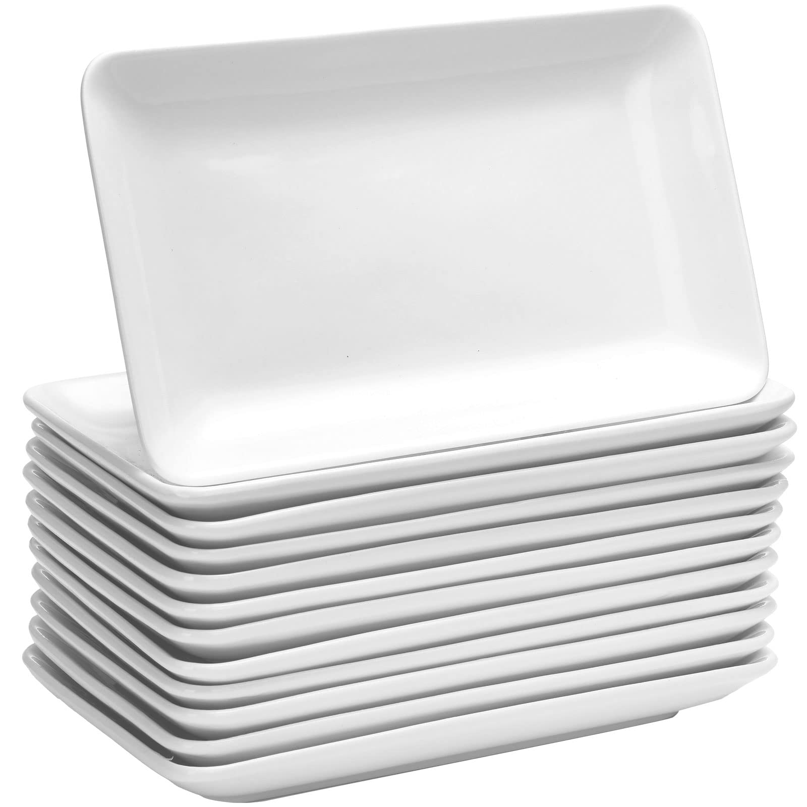 12 Pieces 8'' Rectangular Salad Plates Rectangle Porcelain Dessert Plates White Appetizer Serving Tray Rectangular Porcelain Platters for Fruit Sushi Dinner Parties, Microwave, Oven, Dishwasher Safe