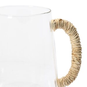 Bloomingville Glass Pitcher with Natural Rope Wrapped Handle Serving Pieces, 7"L x 5"W x 7"H, Clear & Natural