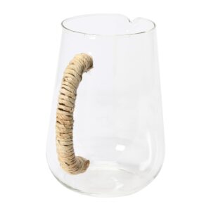 Bloomingville Glass Pitcher with Natural Rope Wrapped Handle Serving Pieces, 7"L x 5"W x 7"H, Clear & Natural