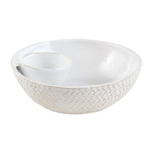 mud pie stoneware chip and dip bowl, 3 3/4" x 10 1/2" dia, cream