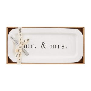 mud pie mrs. hostess platter set, tray 7 1/2" x 16" | spreader 5 1/2", white